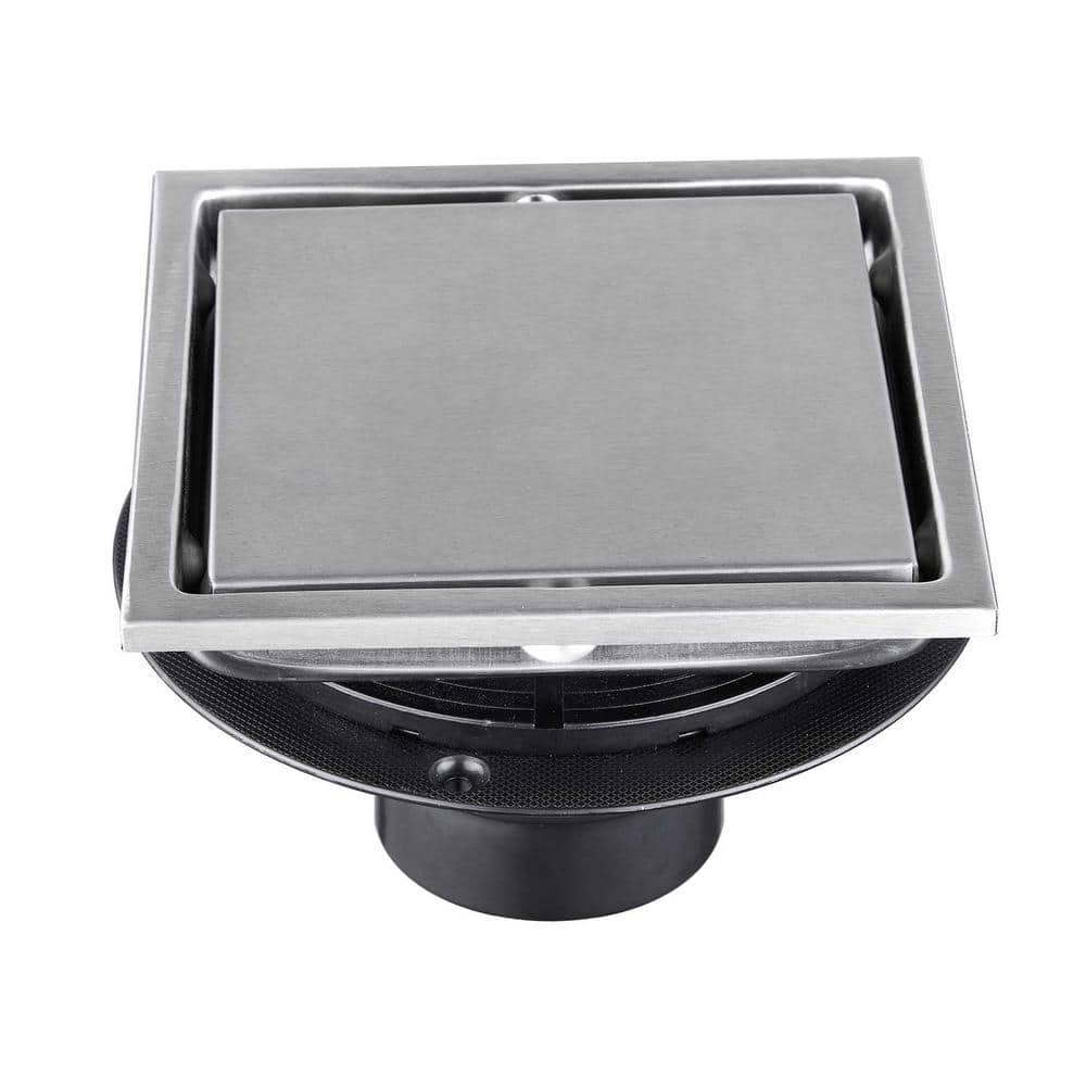 6 in. 1-Piece Square Stainless Steel Bathroom Shower Floor Drain Bath ...
