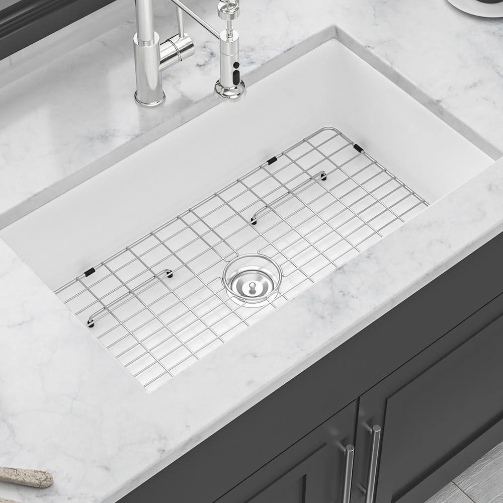 Staykiwi 32 in. Undermount Single Bowl White Ceramic Kitchen Sink with ...