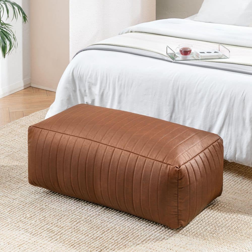 Anji Mountain Haven Bench Camel Polyester Upholstered Pouf AMBBN002 ...