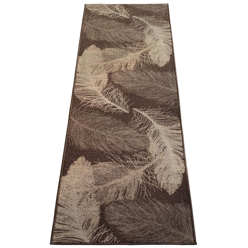 PLAYA RUG Feather Geometric Brown 26 in. W X 20 ft.L Runner Rug/Stair ...