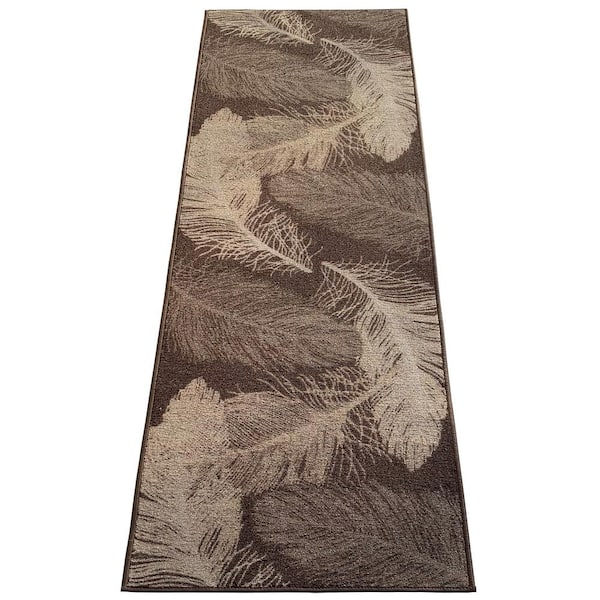 PLAYA RUG Feather Geometric Brown 26 in. W X 3 ft.L Runner Rug/Stair ...