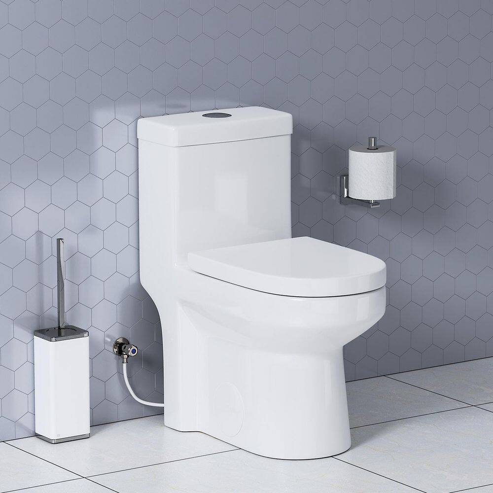HOROW 1-piece 0.8/1.28 GPF Dual Flush Round Toilet in White Seat ...