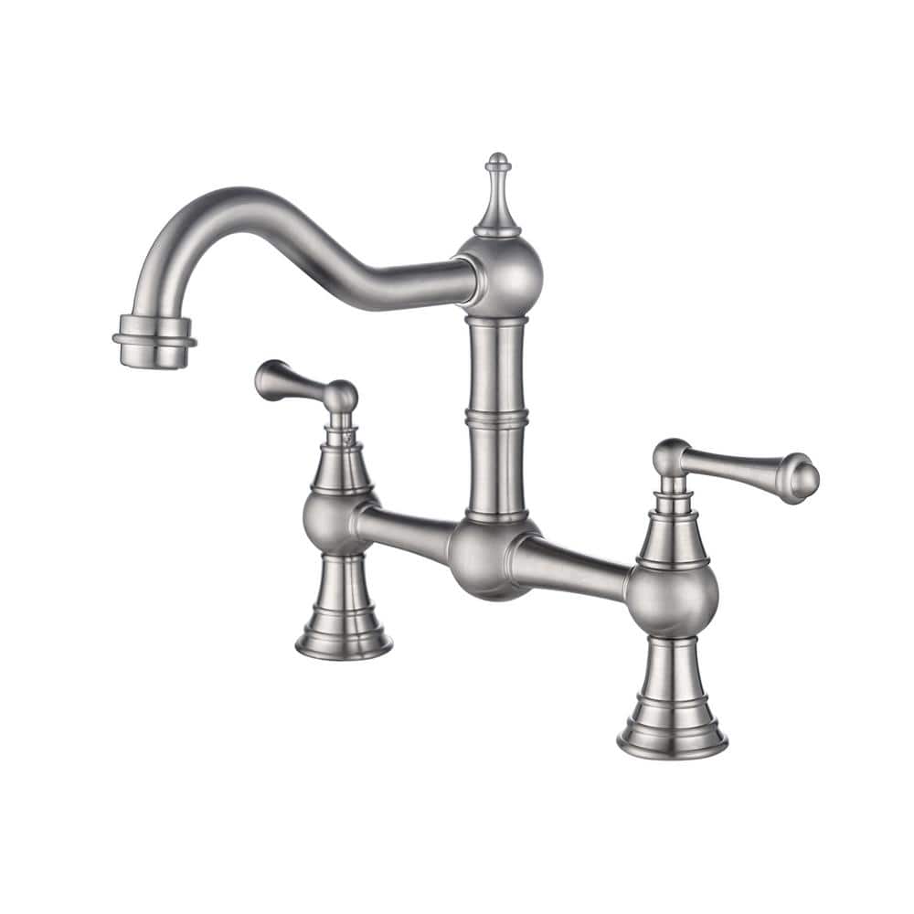 Double Handle Bridge Kitchen Faucet in Brushed Nickel YB-MC-7006-NS ...