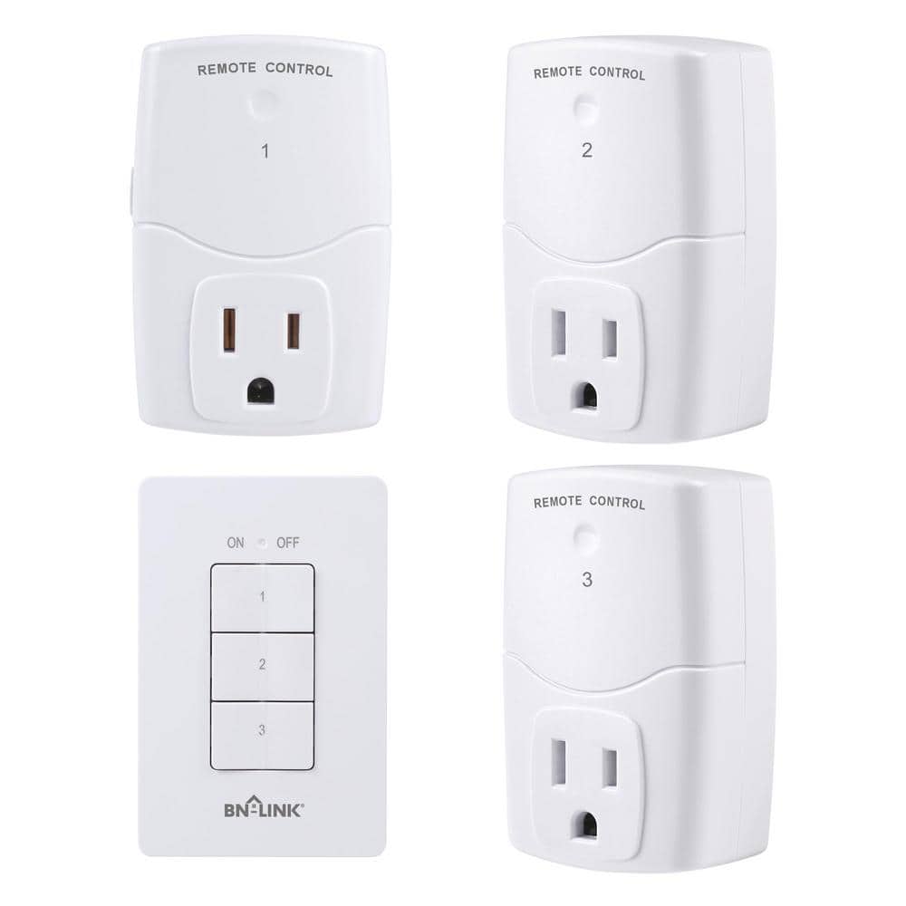 BIBIVIS 3 Outlets White Mini Wireless Wall-Mounting Remote Control ...