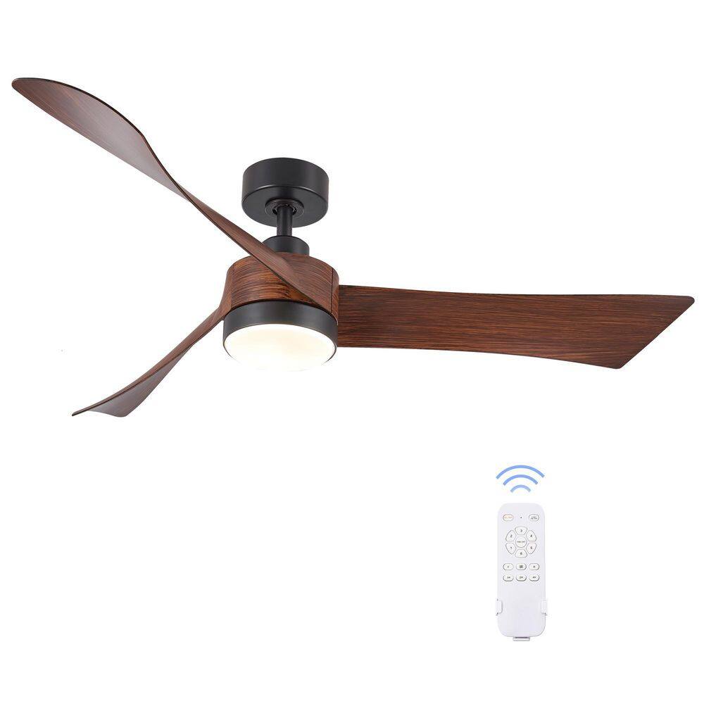 Merra 54 in. LED Indoor Wood Grain Mid-Century Modern Ceiling Fan with ...
