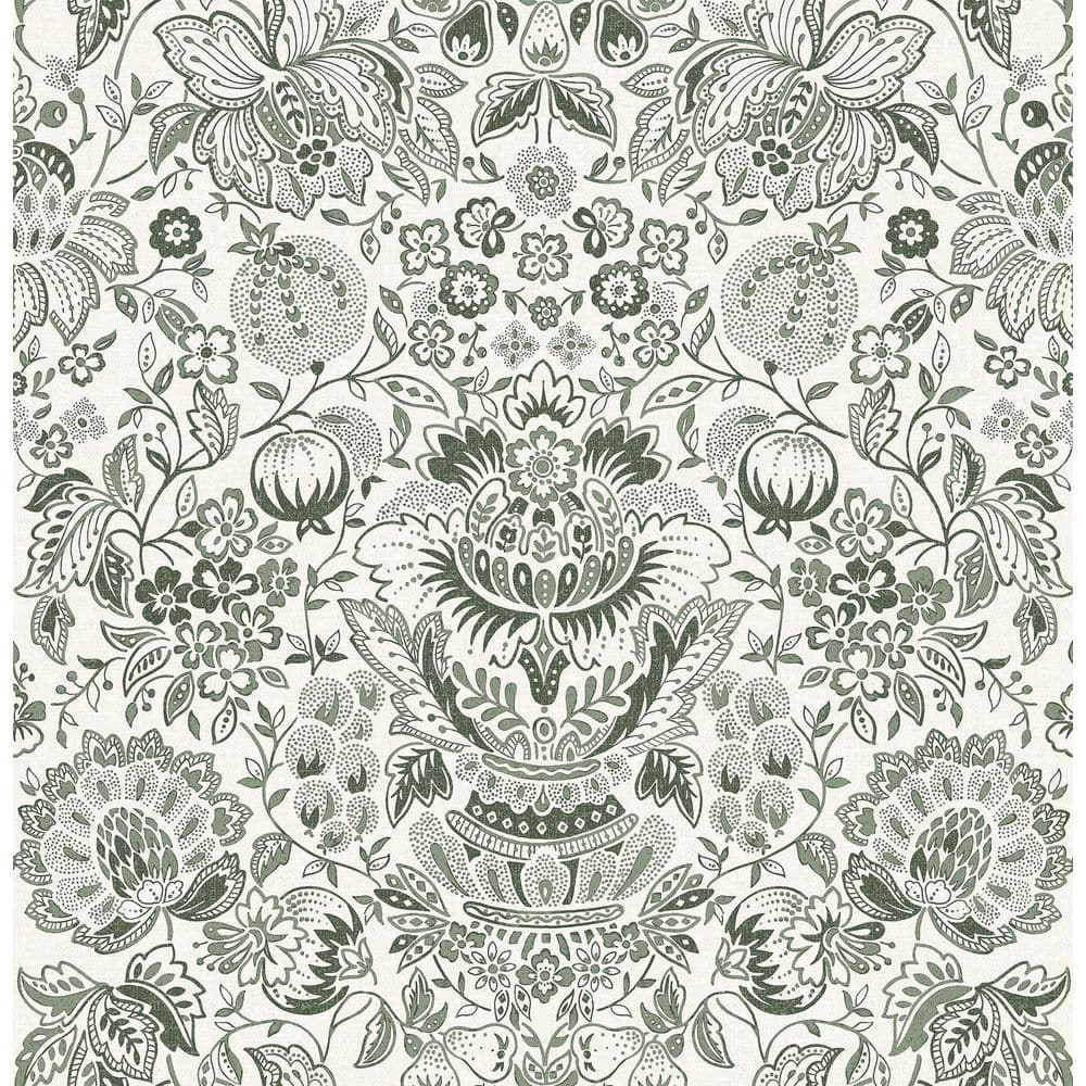 A-Street Prints Blanche Dark Green Floral Damask Wallpaper 4147-27375 ...