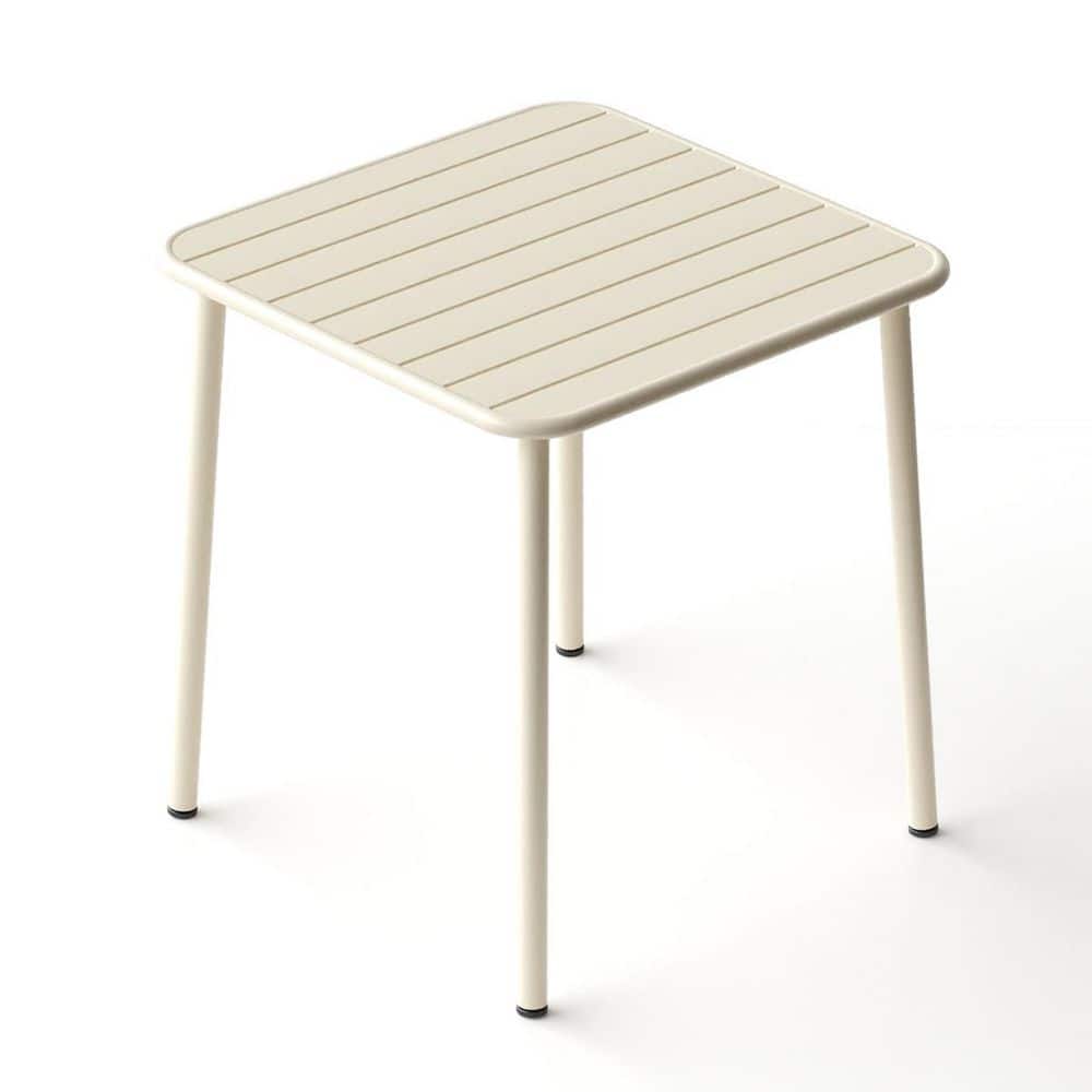 White 27.56 in. Square Metal Outdoor Dining Table Waterproof Table for ...