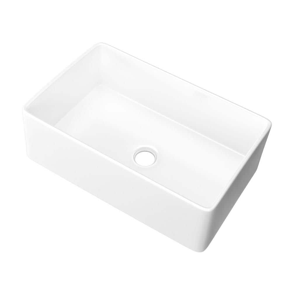 Kuomih Farmhouse Sink 33 in. Single Bowl Gloss White Fireclay Kitchen ...