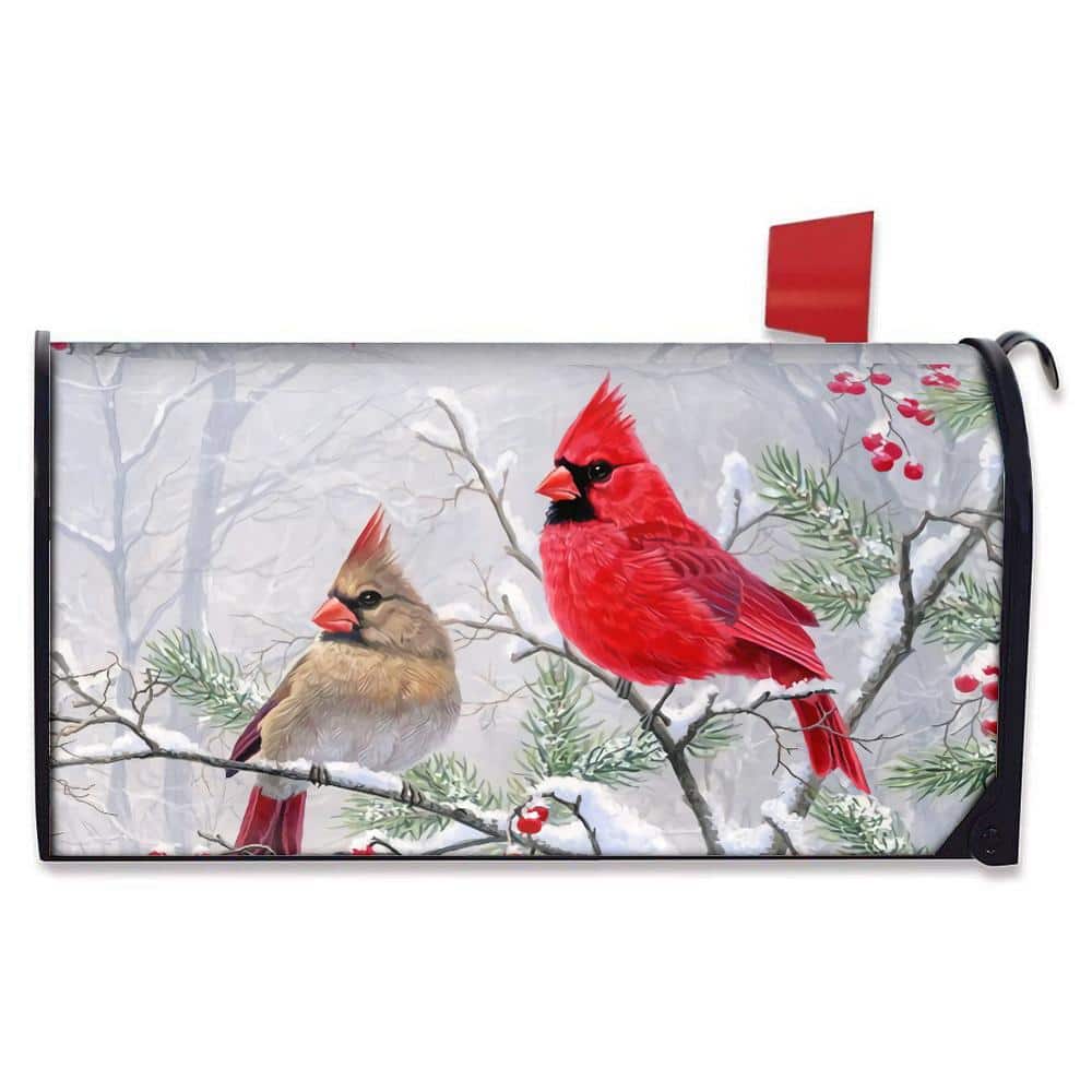 Mr. Garden 18 in. x 21 in. Winter Bird Cardinal Magnetic Mailbox Cover ...