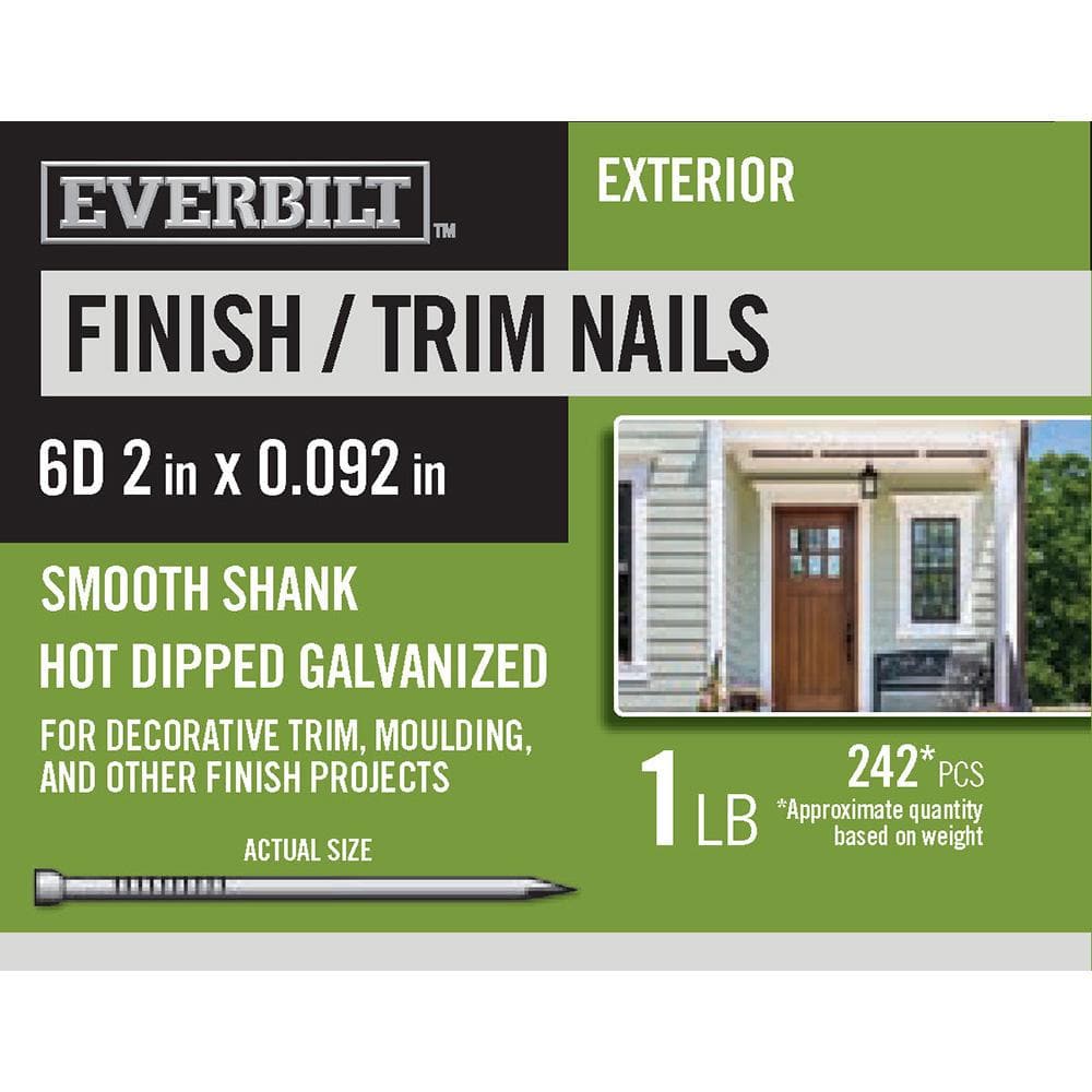 Everbilt 6D 2 in. Finish/Trim Nails Hot Dipped Galvanized 1 lb ...