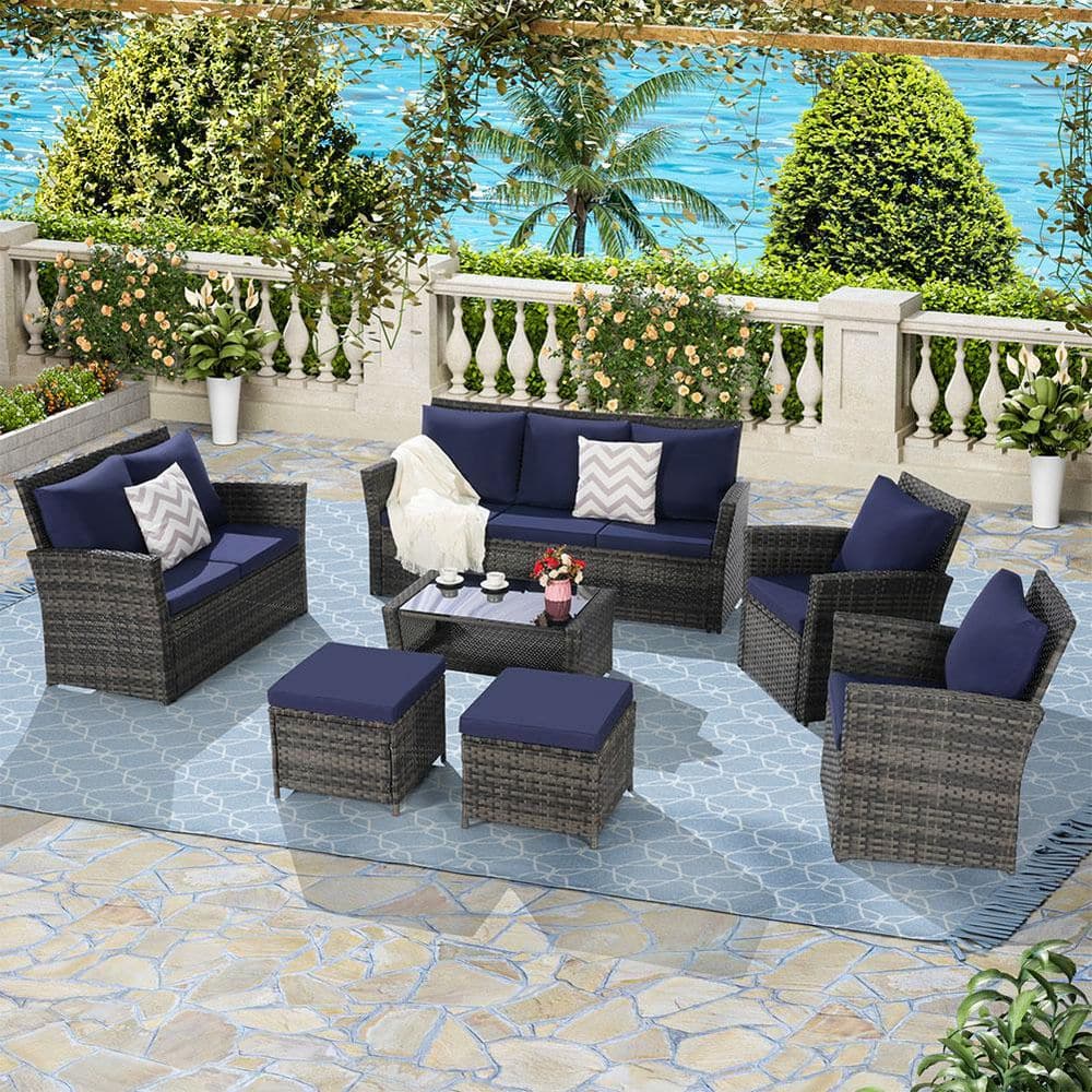 Sudzendf 7-Piece Wicker Outdoor Conversation Patio Furniture Set with ...