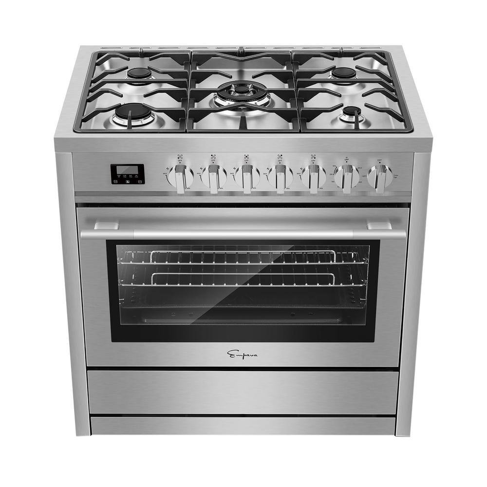 Empava 36 in. 5 Burner Slide-In Gas Range with 4.3 cu. ft. Single Oven ...