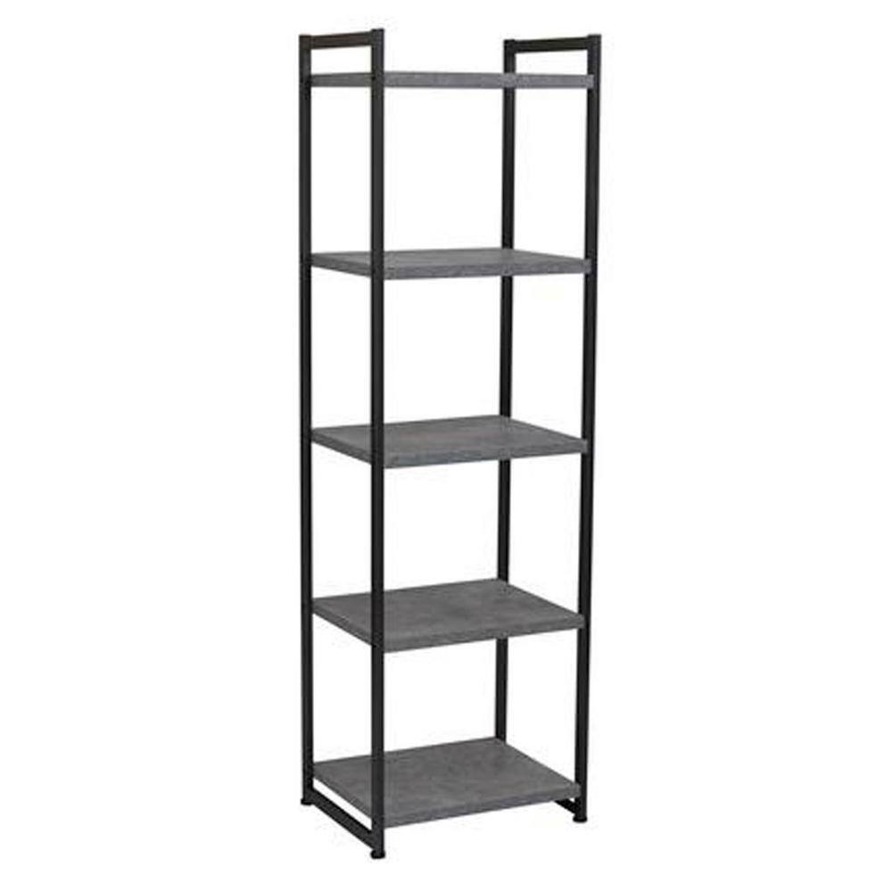59.1 in. Gray Metal and Faux Concrete Slate 5-Shelf Tower Bookshelf ...