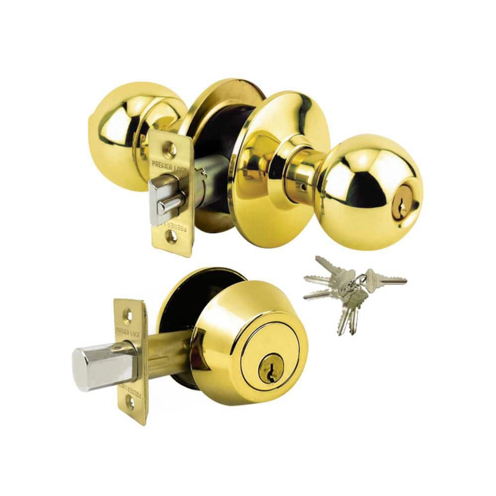 Premier Lock Brass Grade 3 Combo Lock Set with Entry Door Knob and ...