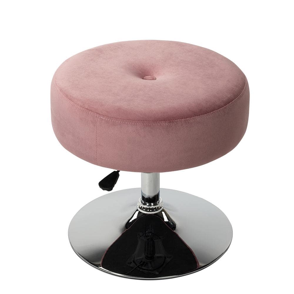 Lucky-Angel Athen 18.9 in. H Pink Velvet Backless Round Swivel Vanity ...