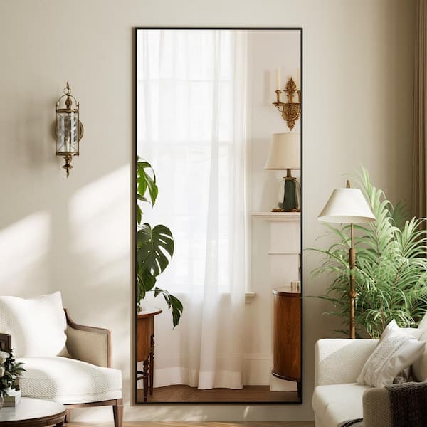 XRAMFY Morden Black 30 in. W x 71 in. H Rectangle Aluminum Alloy Framed ...