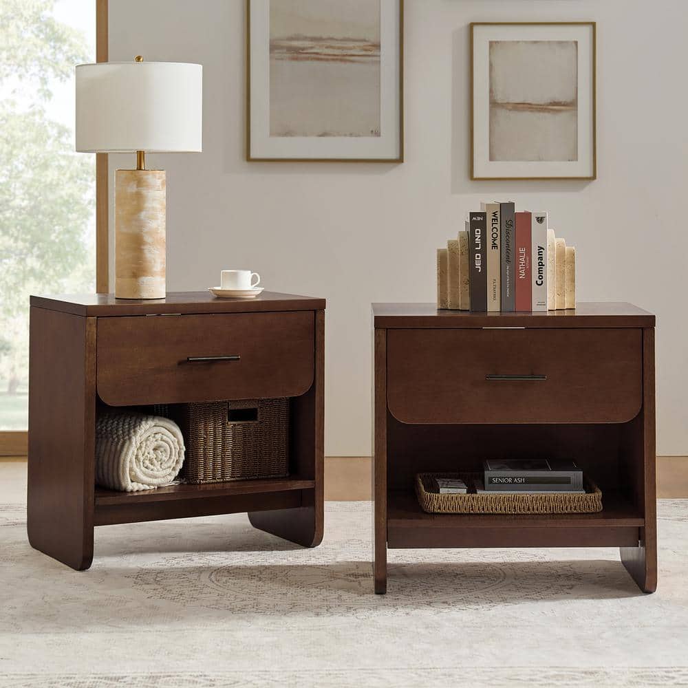 JAYDEN CREATION Selmo Walnut 24 in. W 2-Drawer Modern Nightstand with ...