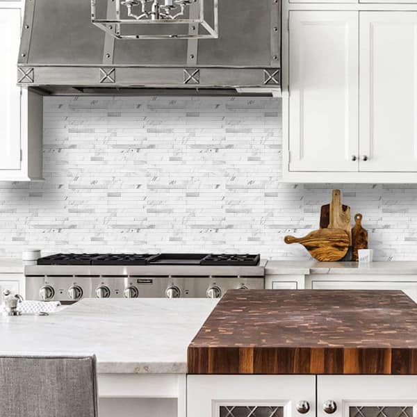 Angel Sar 10 Sheet Peel and Stick Backsplash Wall Tile Faux White Marble Look PVC Mixed Metal Wall Panel for Kitchen TT19YQ02 The Home Depot