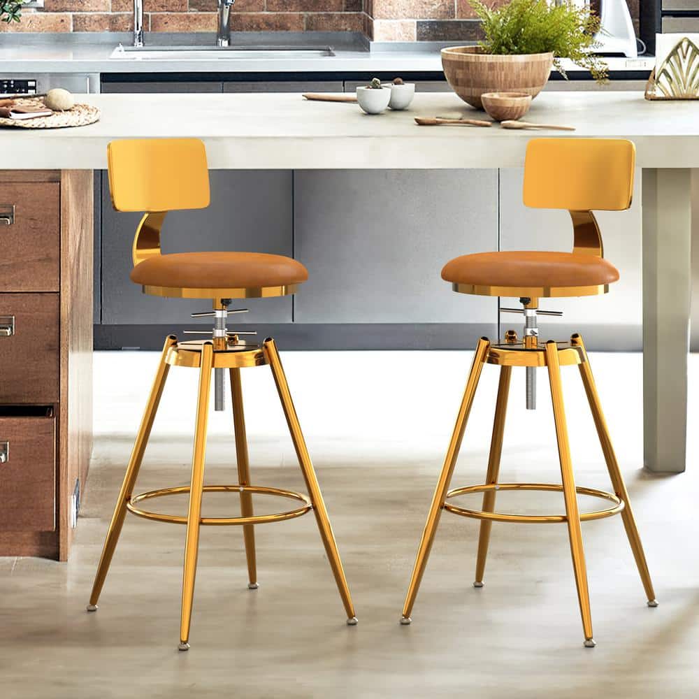 LUE BONA 26 in. to 38 in. Leonardo Adjustable Height Whisky Brown Faux ...