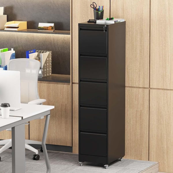 5-Drawer Black Metal 14.96 in. W Vertical File Cabinet Heavy Duty ...