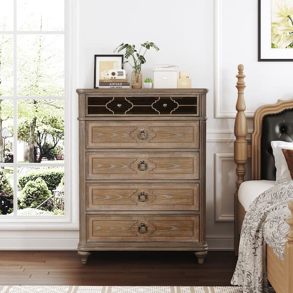 Boyel Living Vintage Rustic Oak 53 in. H 5-Drawer Storage Cabinet with ...