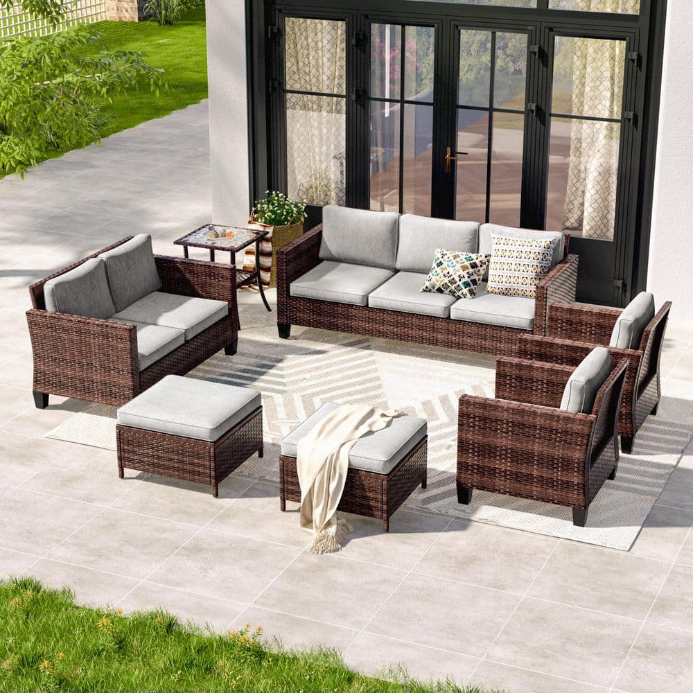 JOYESERY 7-Piecess Patio Conversation Set with Glass Tabletop Side ...