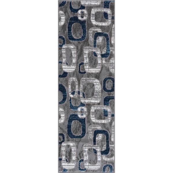 L'Baiet Emberly Blue Geometric 2 ft. x 6 ft. Runner Rug SL425B26 Blue ...