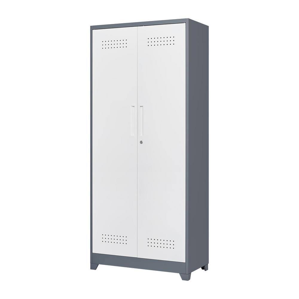 Tidoin 5-Tier 72 in. Metal Storage Cabinets Locker in White with 2-Door ...