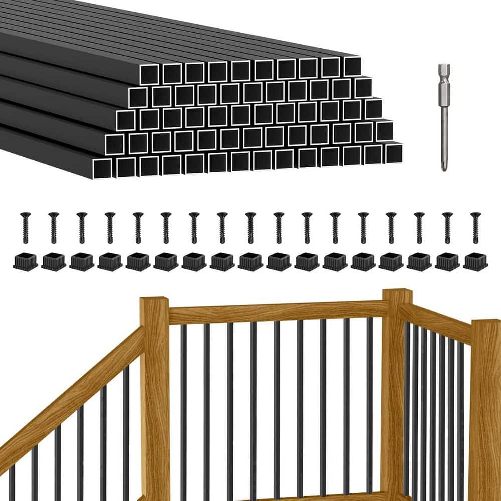 KIWDZFU 4.38 in. H x 0.75 in. W Black Aluminum Square Deck Balusters ...