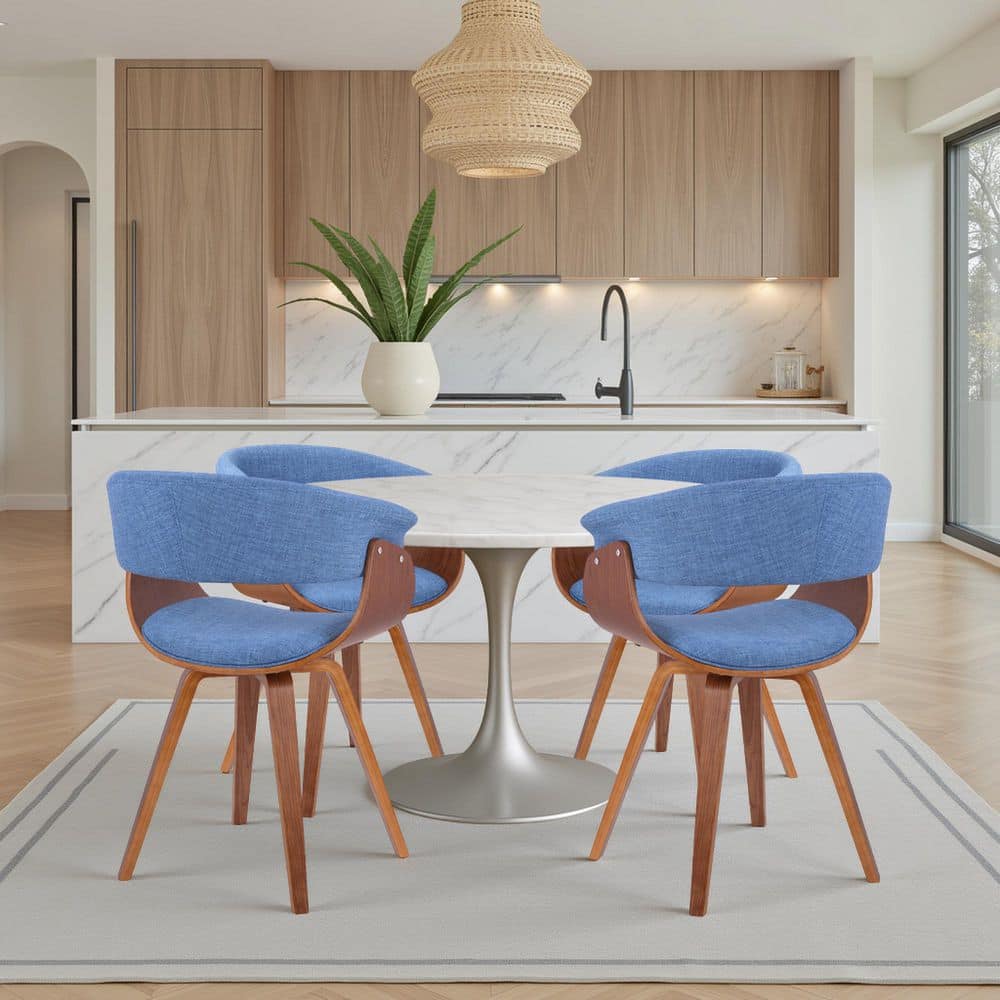 Armen Living Summer Blue / Walnut Fabric Arm Chair (Set of 4 ...