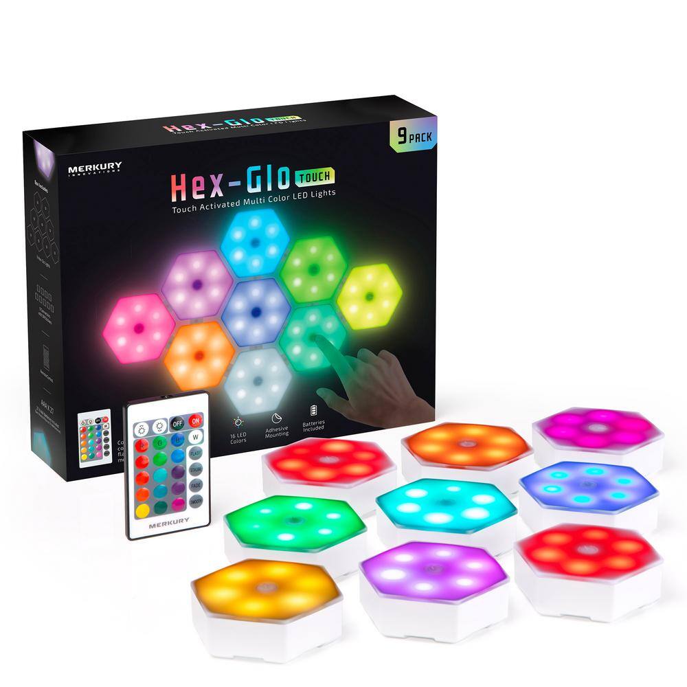 Merkury Innovations Hex Glo Touch Activated Multi-Color LED Lights (9 ...