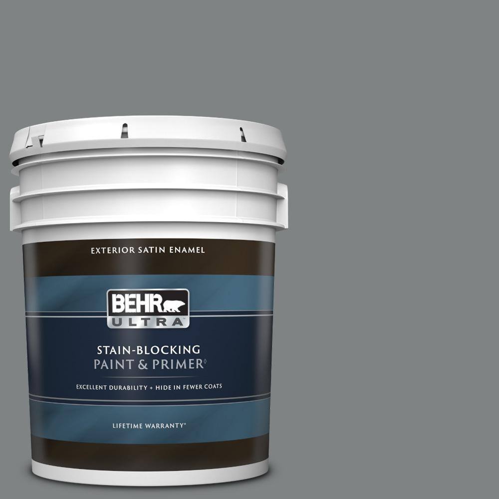 BEHR ULTRA 5 gal. #PPU26-03 Legendary Gray Satin Enamel Exterior Paint ...