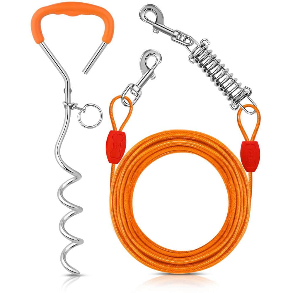 NVNOO 30 ft. Heavy Duty Tie-Out Dogs Cable with16 in. Ground Stake for ...