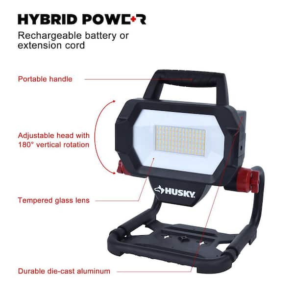 Husky 6,000 Lumen Hybrid LED Work Light with Rechargeable Battery ...