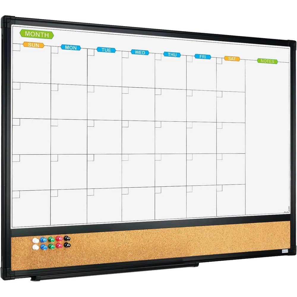 Afoxsos Magnetic Calendar Whiteboard Corkboard Combo 24 x 18 in. Black ...
