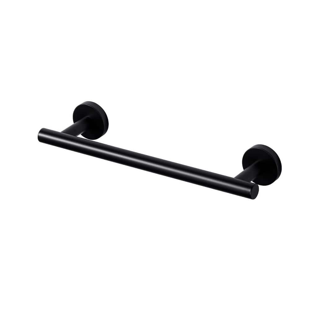 WOWOW 12 in. Stainless Steel Wall Mounted Single Towel Bar in Matte Black 410120B-12 - The Home ...