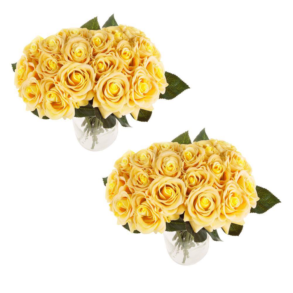 Pure Garden 11 .5 in. Yellow Artificial Rose Flowers with Stems 36 ...