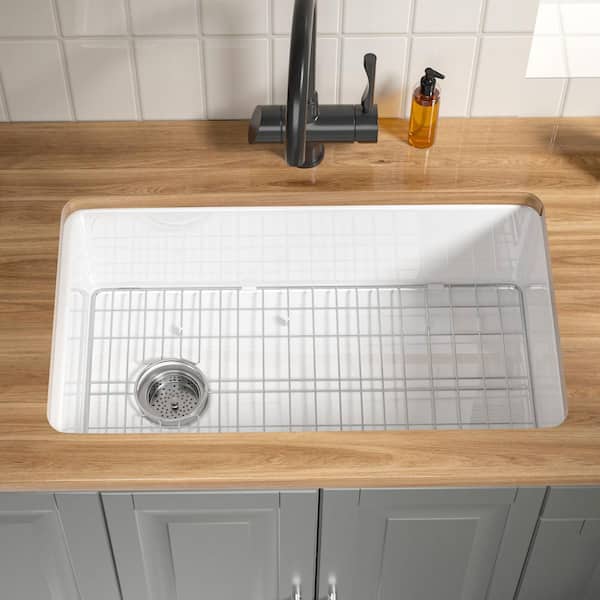 Los Flexi 33 in. White Undermount Kitchen Sink, Dual Mount Kitchen Sink ...