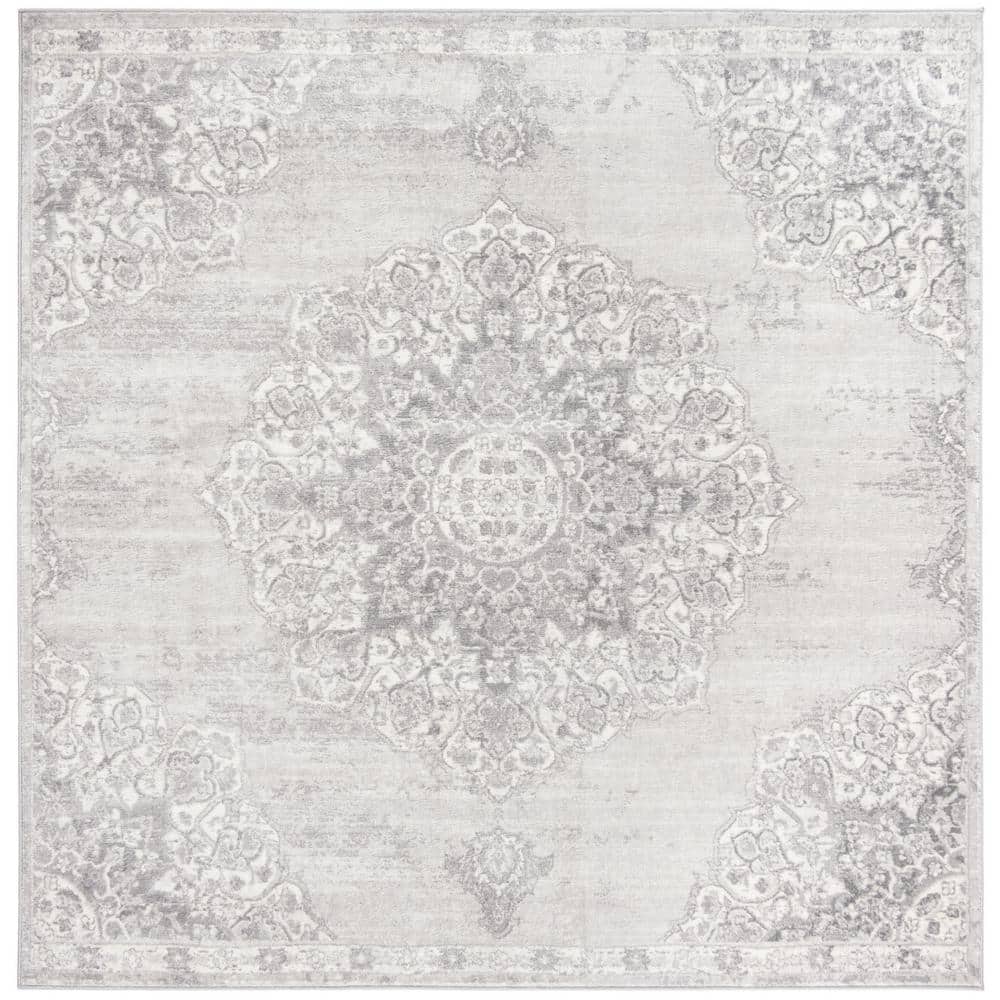 SAFAVIEH Brentwood Gray/Ivory 9 ft. x 9 ft. Square Geometric Area Rug ...