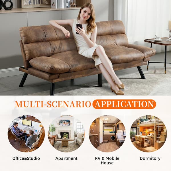 HOMEFUN 71 in. Coffee Microsuede Convertible Foldable Full Sleeper Sofa Bed with Adjustable Backrests and Armrest HFHDSN 706CF The Home Depot