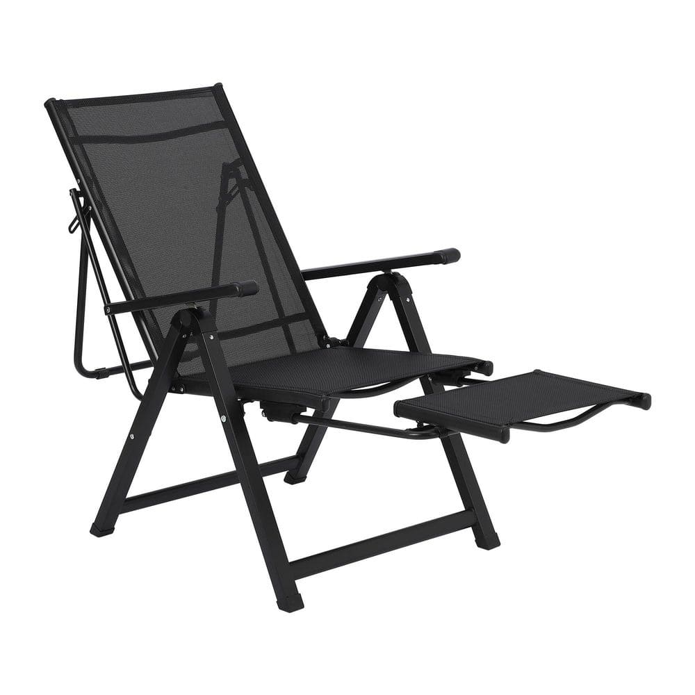 Black Textilene Fabric Folding Outdoor Lounge Chair with Adjustable ...