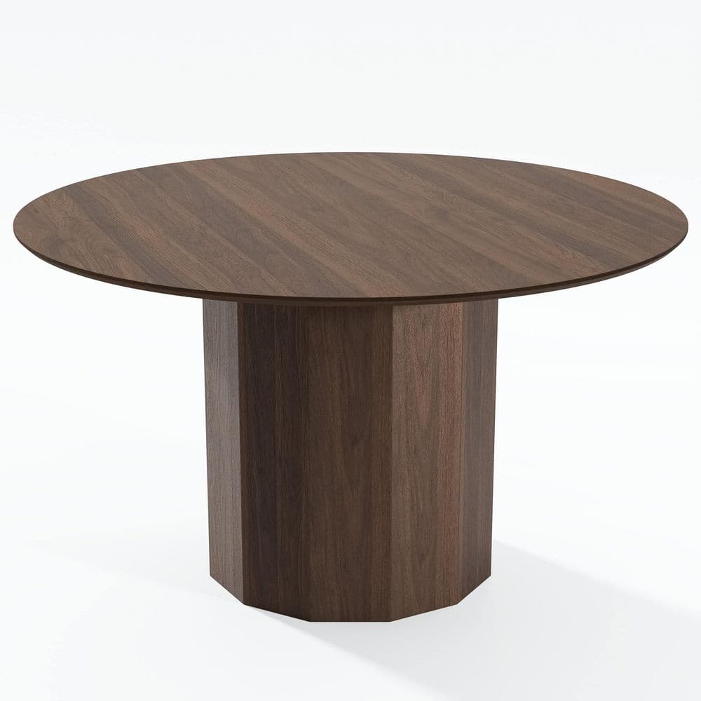 Dovelina 52 in. Wood Walnut Color Column Pedestal Round Kitchen Table ...