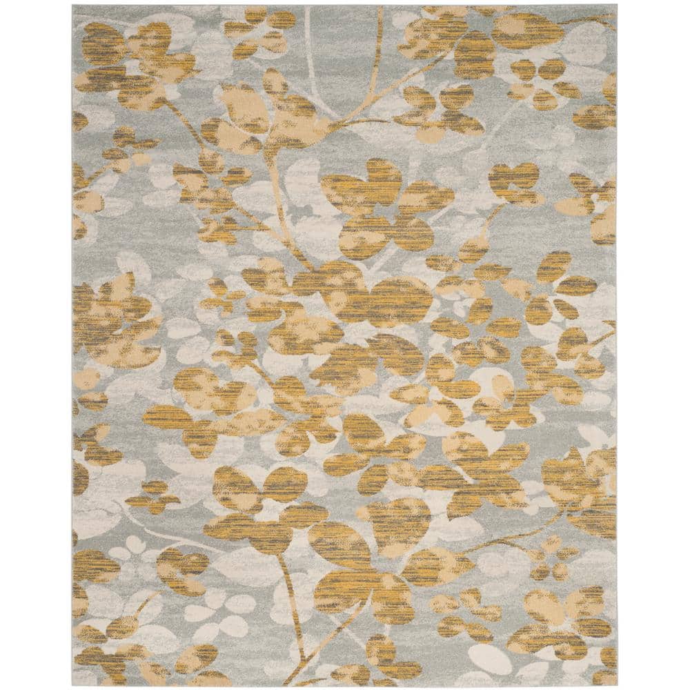 SAFAVIEH Evoke Gray/Gold 10 ft. x 14 ft. Floral Area Rug EVK236P-10 ...