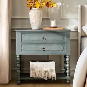 JAYDEN CREATION June 30 in. Blue Square Wood End Table with Built-in ...