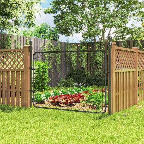 Outsunny 70.9 in. Garden Gate Chain Link Fence Gate, Galvanized Steel ...