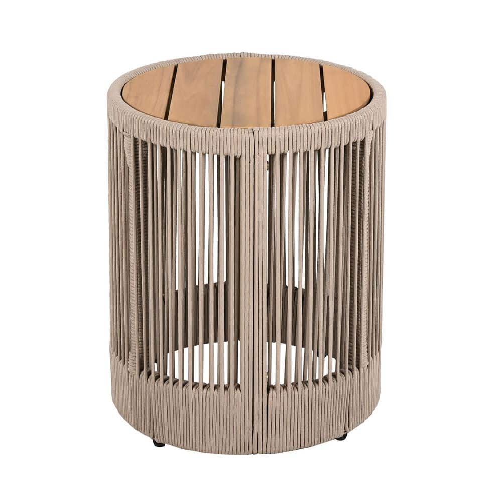 Outdoor Beige Acacia Wood Patio Side Table BFDATENUM360 - The Home Depot