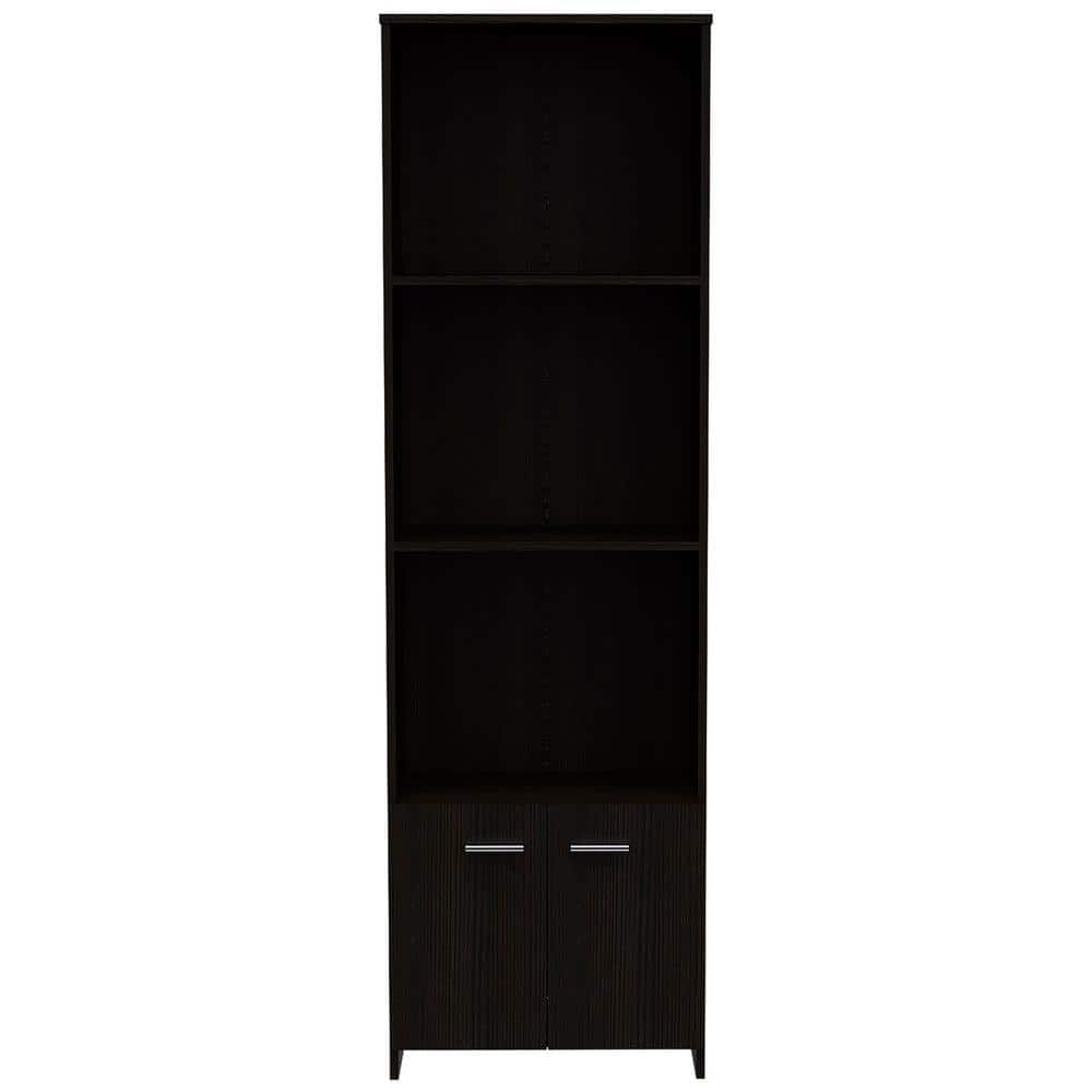 Aoibox 10.2 in. Wide Black 3-Shelf Bookcase with Double Door Cabinets ...
