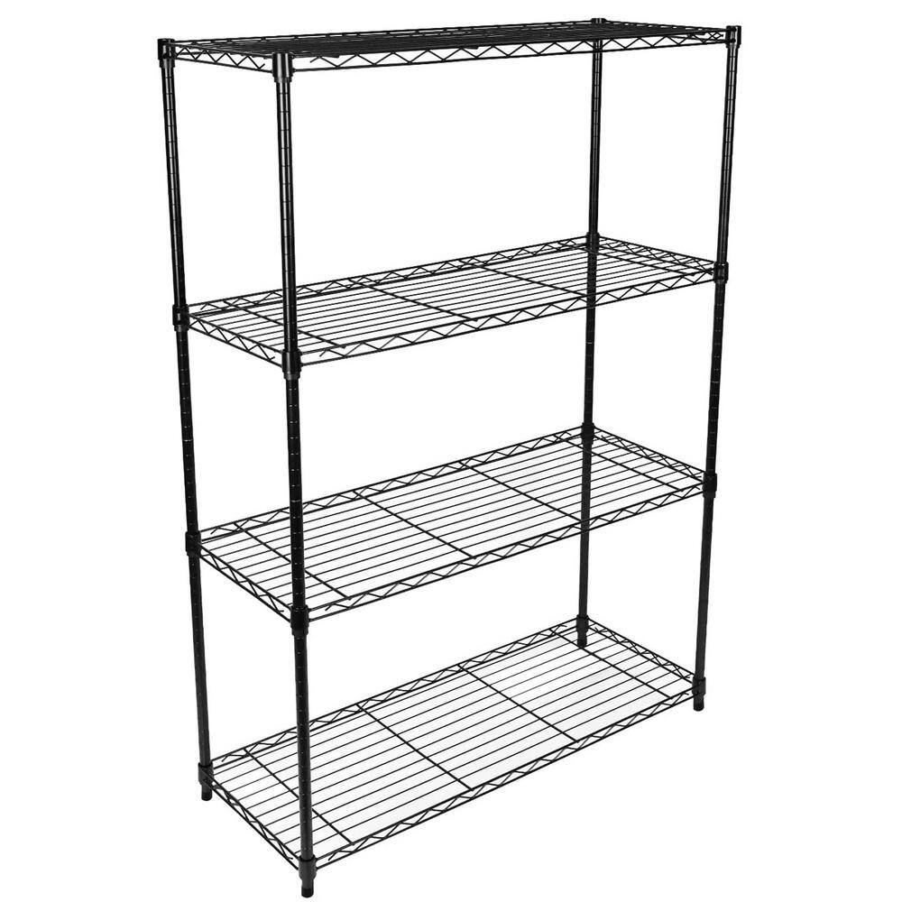 Tileon 4-Tier Heavy Duty Storage Shelving Unit Black, Kitchen Shelves ...