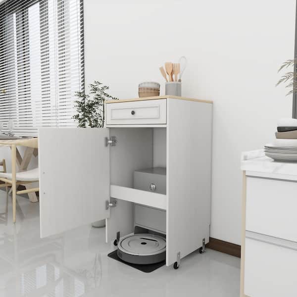 Noble House Tuesday White Wood 39.4 in. Robot Vacuum Stand Cabinet with ...