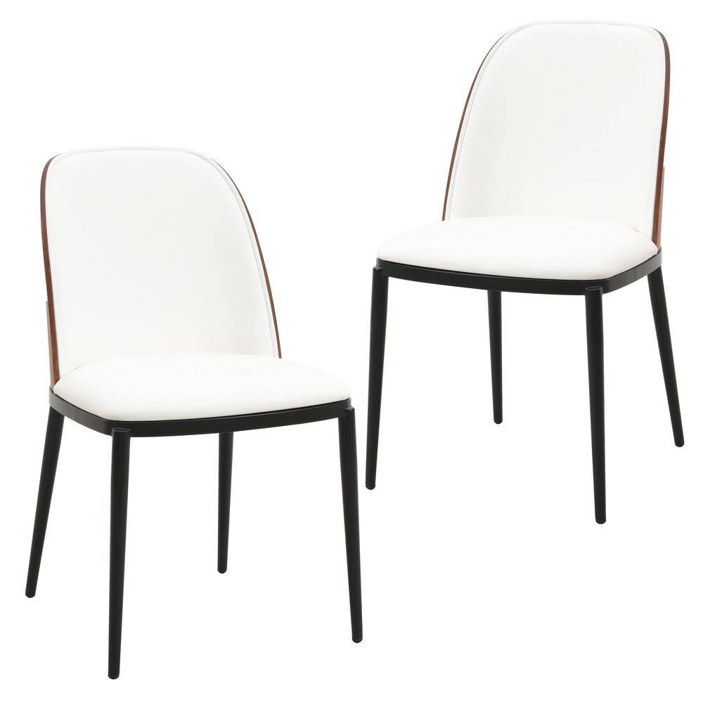 Leisuremod Tule Modern Walnut/White Dining Side Chair with Upholstered ...